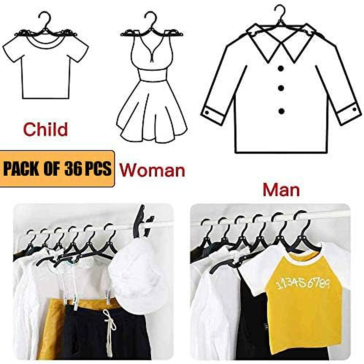 36 Pcs Travel Hangers - Cruise Ship Essentials Portable Folding Clothes Hangers Travel Accessories Foldable Clothes Drying Rack for Travel (Black)