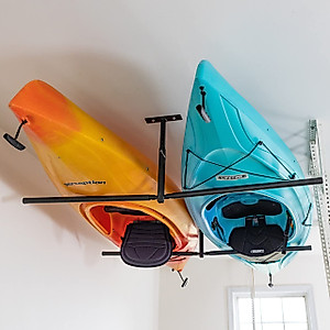 StoreYourBoard 2 Kayak Ceiling Rack, Hi Port 2 Storage Hanger Overhead Mount, Adjustable (Extra Large (30" Arms))