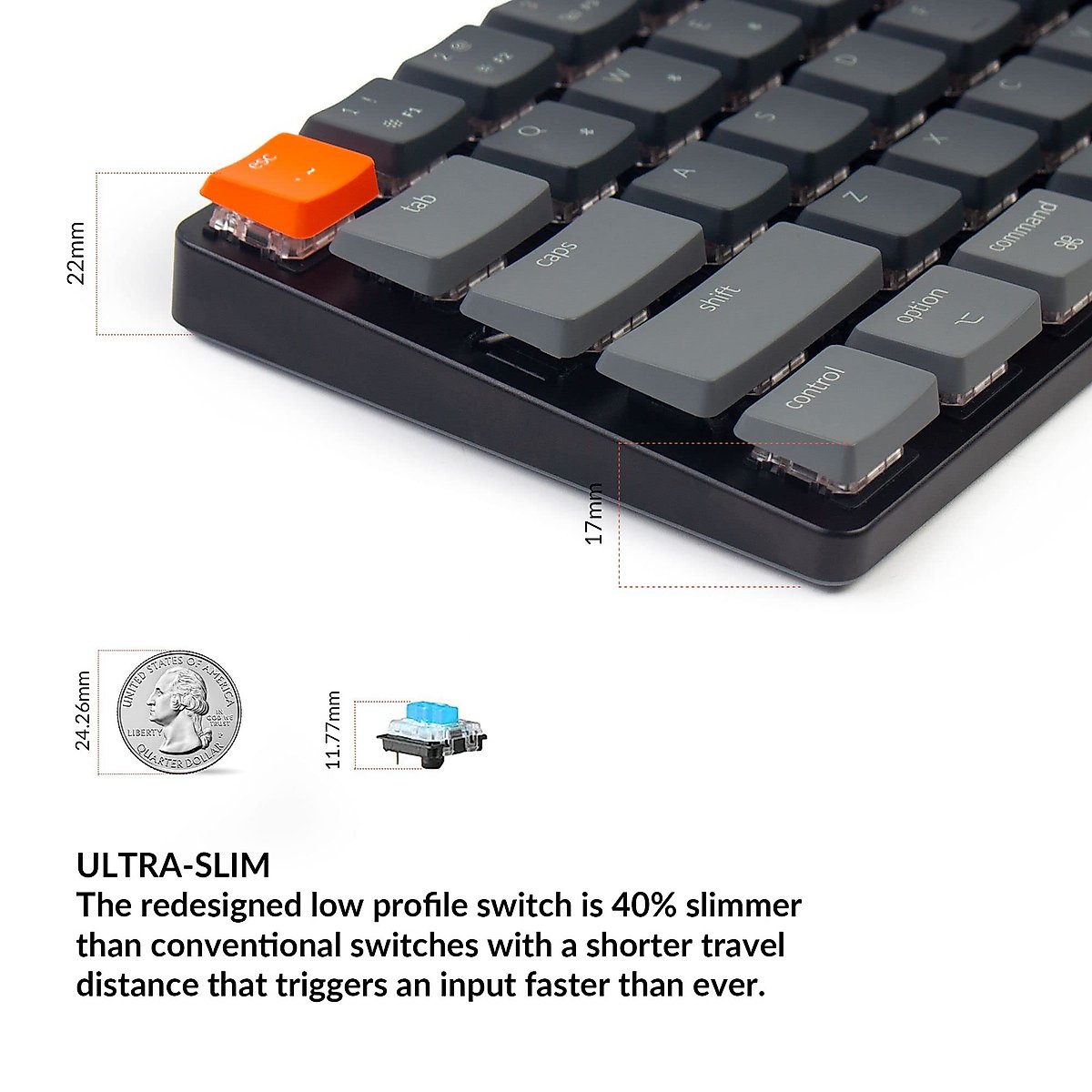 Keychron K7 Ultra-Slim 65% Layout 68 Keys Wireless Bluetooth/Wired Mechanical Keyboard, Hot Swappable Low-Profile Gateron Red Switch RGB LED Backlit Keyboard Compatible with Mac Windows