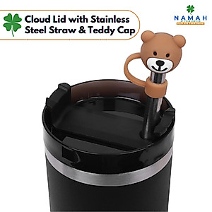 30 oz Stainless Steel Vacuum Insulated Tumbler with Handle Lid and Straw Leak and Spill Proof Travel Tumbler Cup with 2 Lids and Teddy Straw Cap Water Tumblers for Women and Men 890 ml