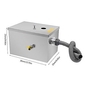 Commercial Grease Interceptor, 4 Gallon Stainless Steel Wastewater Separation Under Sink Oil-water Grease Trap with Carrying Handle & Drainage Pipe for Restaurant Factory Kitchen