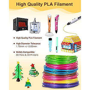 24 Colors 3D Pen PLA Filament Refills, 1.75mm Premium Printing Filament for 3D Printer/3D Pen, Each Color 10 Feet, Total 240 feet, with 2 Finger Caps by Vomika (24)