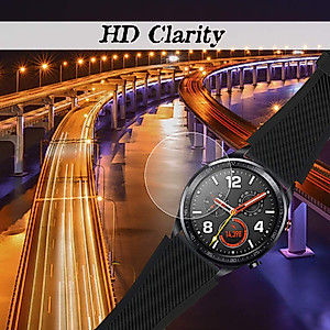 SourceTon Compatible with Huawei Watch GT/Watch GT2 Silicone Bands and Screen Protectors, Silicone Replacement Wristbands (Black & Blue) with Metal Buckle and 2 Screen Films for Huawei Watch GT/ GT2