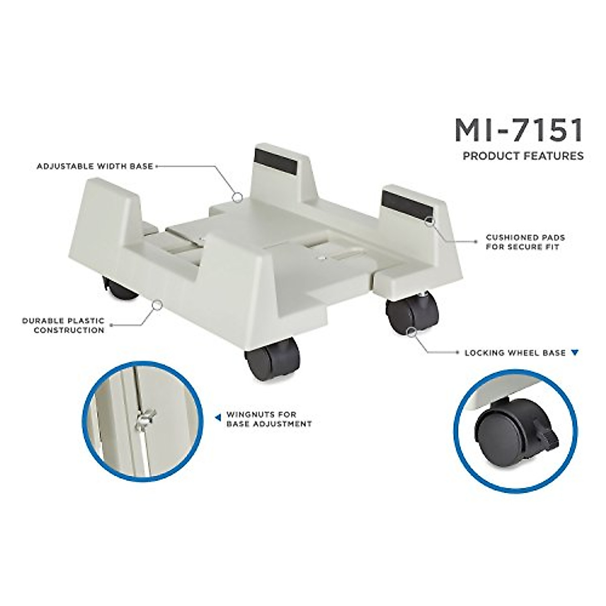 Mount-It! CPU Stand with Wheels, Adjustable Width Computer Cart, Universal Design Fits Desktop PC Tower ATX, Locking Wheels, 6-10.2" Wide 60 Lbs Capacity