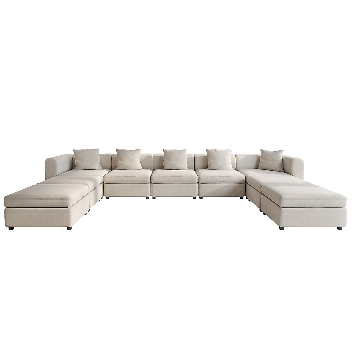 Miuuod 9 Seaters L/U Shape Oversized Convertible Sectional Sofa Couch for Living Room,5 Seats with 4 Ottomans L Shape Couch,Cozy Couches,Queen Velvet Extra Large Sofa Bed Beige,183.46" L