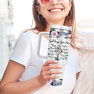 Religious Tumbler with Handle - 40oz Stainless Steel Travel Mug Insulated Coffee Cup, Christian Birthday Gifts for Women - Religious Inspirational Gifts for Women - Gift for Sister Best Friend Woman