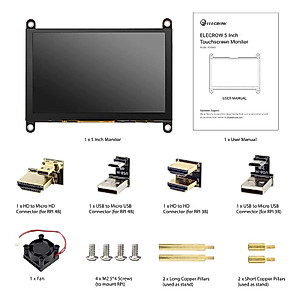ELECROW 5 Inch Monitor for Raspberry Pi Touchscreen Monitor with Speaker LCD Display for Raspberry Pi 5 4 3 Windows PC HDMI-Compatible & USB Powered Travel Monitor for Laptop Black