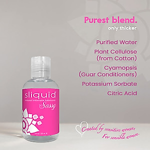 Sliquid Sassy Water-Based Lube - Thick, Long-Lasting Gel, Natural Lube for Women/Men/Couples, Unscented, 4.2 Fl Oz