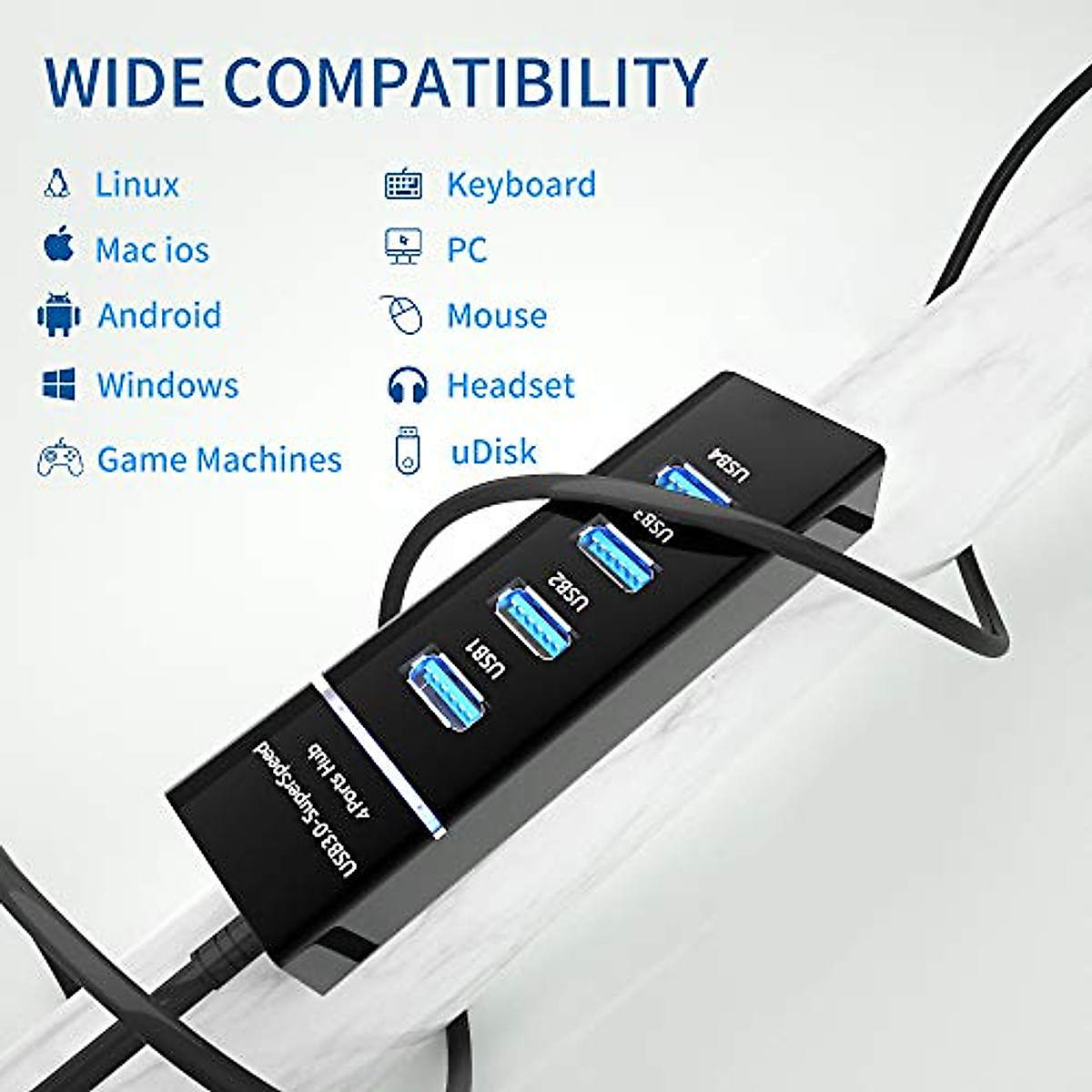 Ps4/Ps4 Slim/Ps4 Pro Hub,4 Port USB 3.0 Hub High Speed USB Cable Adapter for PS4,PS5,Xbox ONE,Notebook PC, Laptop, USB Flash Drives… (Black)