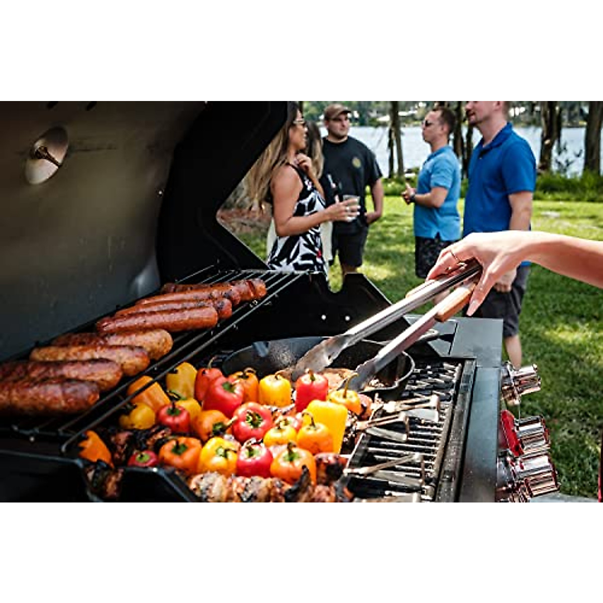 BBQ-AID 3 Piece Grill Set BBQ Accessories - Kitchen Tongs, Metal Spatula & Fork Utensils - Heavy Duty Stainless Steel Barbecue Grill Utensils for Outdoor Grill with Solid Sturdy Wood Handles