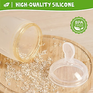 haakaa Gen.3 Silicone Feeding Spoon Bottle Peach (5oz./160ml) - Silicone Food Dispensing Spoon with Dust-Proof Cap, Homemade Food Squeeze Feeder Spoon for 6M+