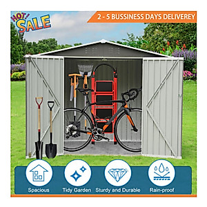 Storage Shed, Outdoor Storage Shed 8 x 6 FT Lockable Metal Garden Shed Steel Anti Storage House with Shutter Vents Single Lockable Door for Garden Shed House, Gray
