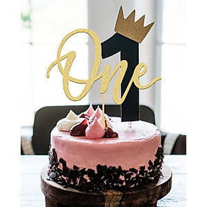 MYAMPED First Birthday Cake Topper - Glitter Gold One Sign 1st birthday Cake Decorating Supplies, Suitable for Baby Shower Favors, Baby Gender Reveal, Baby Birthday Party or Baby Photo Booth Props