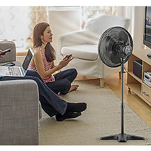Air Monster 16" Stand Fan with Plastic Grill, Oscillating Pedestal Fan, 3 Speed, Adjustable Height and Angle, Indoor Home and Office use, Black Stand Up Fan