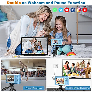 Digital Camera, Saneen FHD Kids Cameras for Photography, 4K 44MP Compact Point and Shoot Camera for Kids, Teens & Beginners with 32GB SD Card,16X Digital Zoom, 2 Rechargeable Batteries-Blue