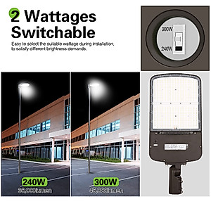 hykolity 240W/300W Switchable LED Parking Lot Light, 150LM/W 5000K LED Street Lighting with Photocell Sensor[750W-1000W HPS Equiv.] 100-277V, Commercial Slip Fitter Mount LED Shoebox Light