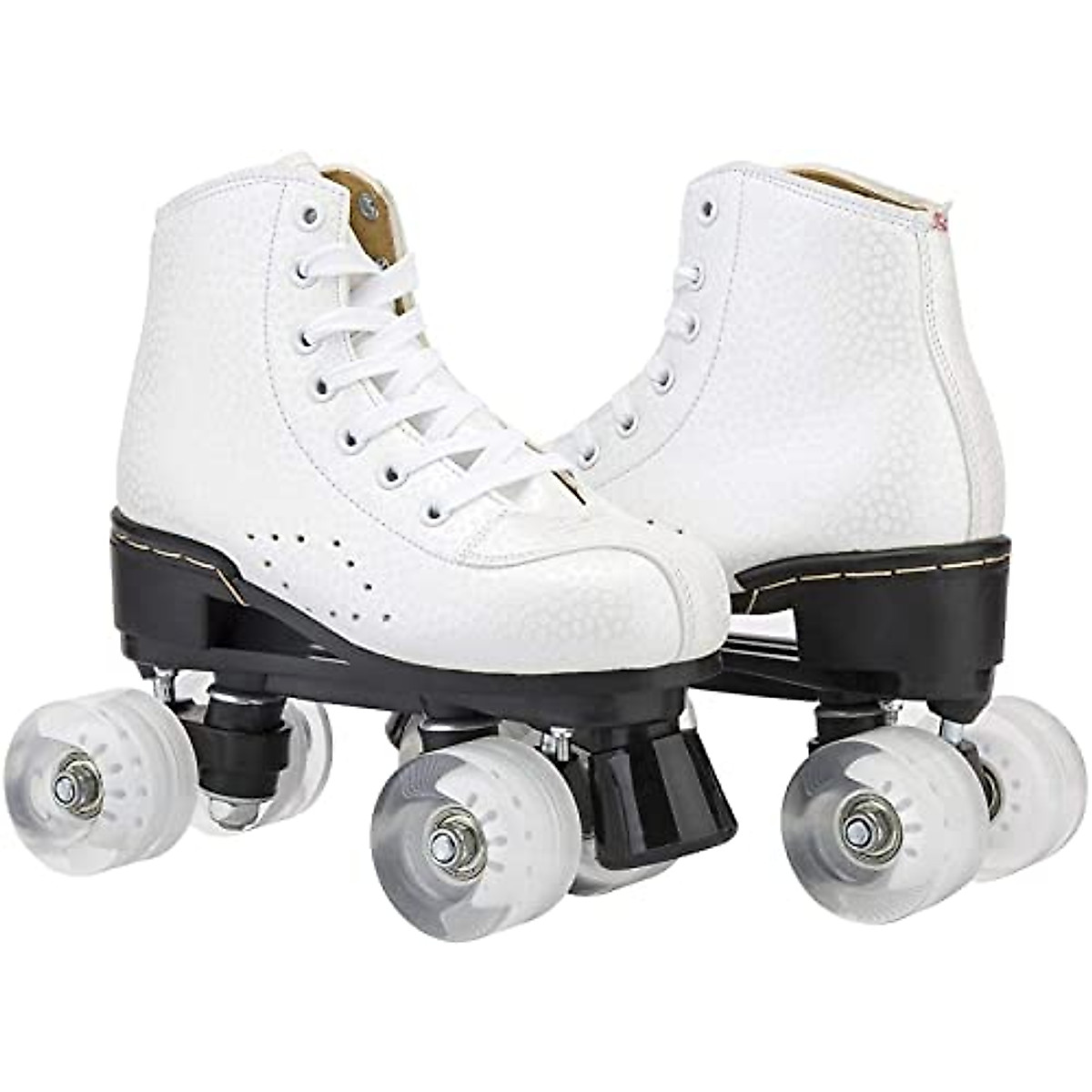 DBFHE Roller Skates for Women and Men, Outdoor Quad Wheel Rink Skates with Light Up Wheels, Classic Quad Rink Skate Shoes for Adult/Girls/Unisex and Beginners,白色-39EU/US8, White