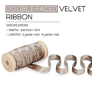 Keypan Velvet Champagne Ribbon Double-Sided Handmade Glossy Fabric Trim Wooden Spool Thin Ribbons for Christmas Tree Gift Wrapping Crafts Wedding Flower Bouquet 3/8 inch x 5YD 3 Rolls