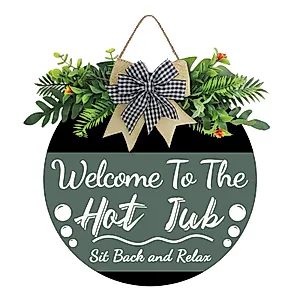 Rustic Wooden Welcome To The Hot Tub Signs For Bathroom Door, Porch Decor Sign, Rustic Wooden Door Hangers Front Door Outdoor Hanging Bathroom Decor(12 Inch Blue)