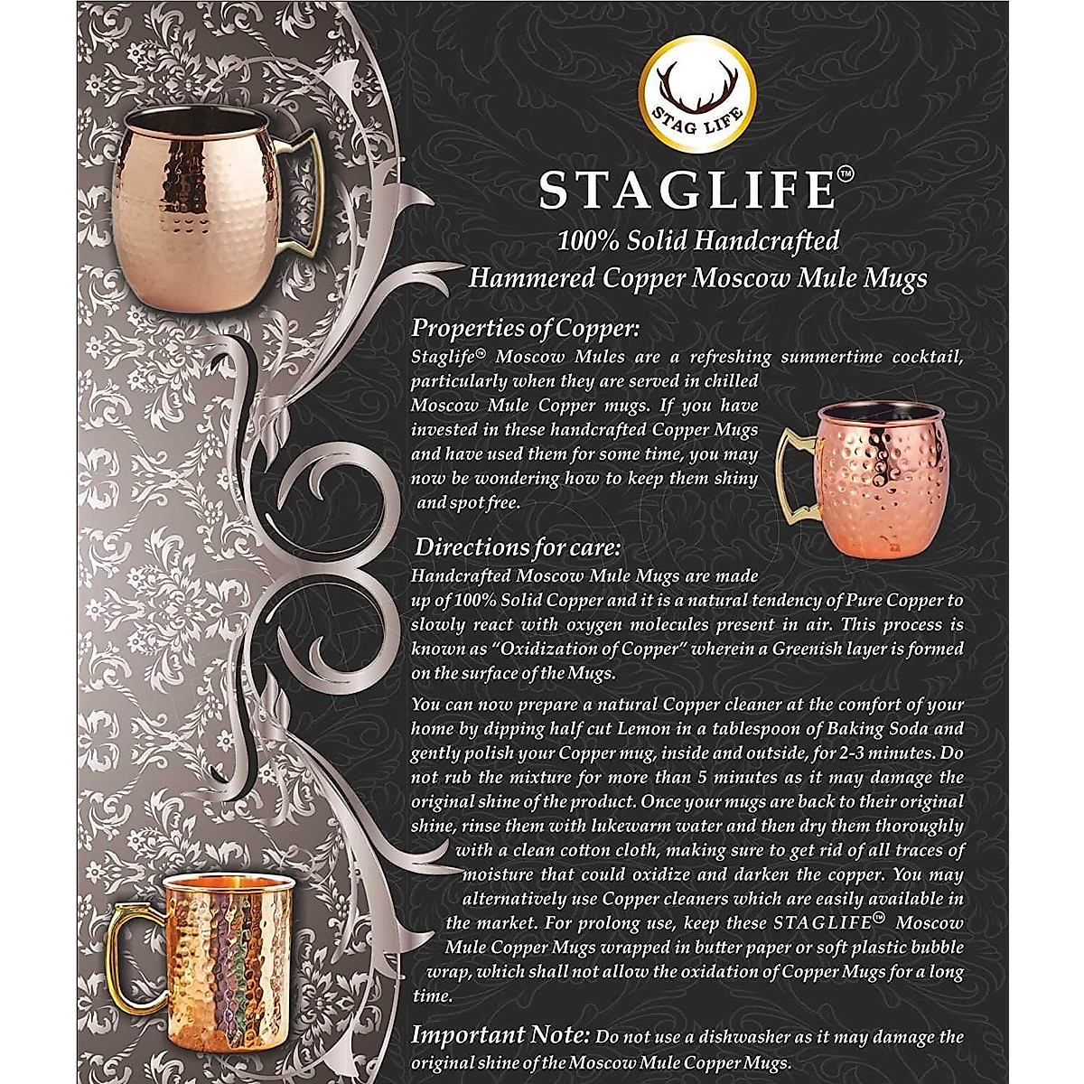Staglife Black Moscow Mule Copper Mugs - 16 Oz [Set of 2] + 20 Oz [Set of 2]