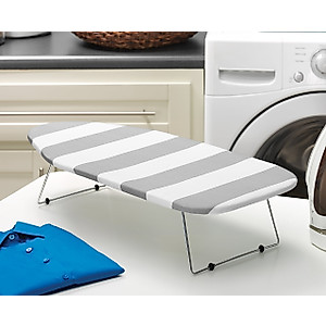 Whitmor Tabletop Ironing Board, Grey/White Striped Cover