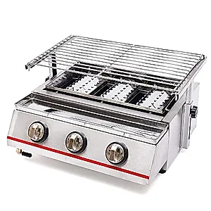 Portable Grill 3-Burner Tabletop Propane Gas Grill 18'' x 10'' Outdoor Camping Cooking Grill Table Top Propane Gas BBQ Patio Garden Picnic Backyard Barbecue Grill
