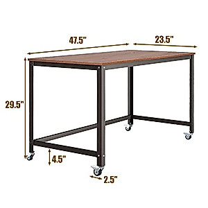 ZHUHW Rolling Computer Desk Metal Frame Computer Laptop Desk Wooden Top Study Workstation