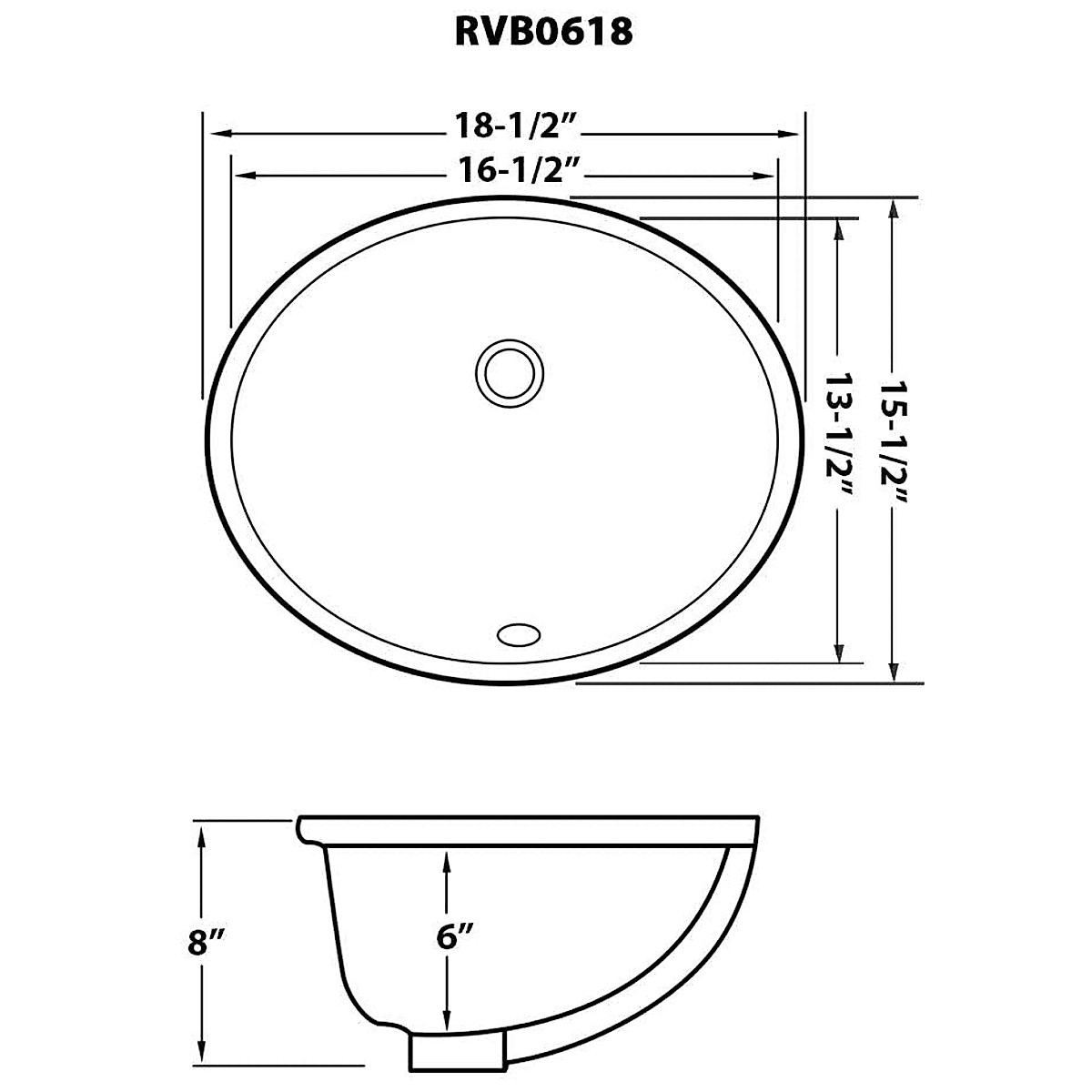 Ruvati 18 x 15 inch Undermount Bathroom Sink White Oval Porcelain Ceramic with Overflow - RVB0618