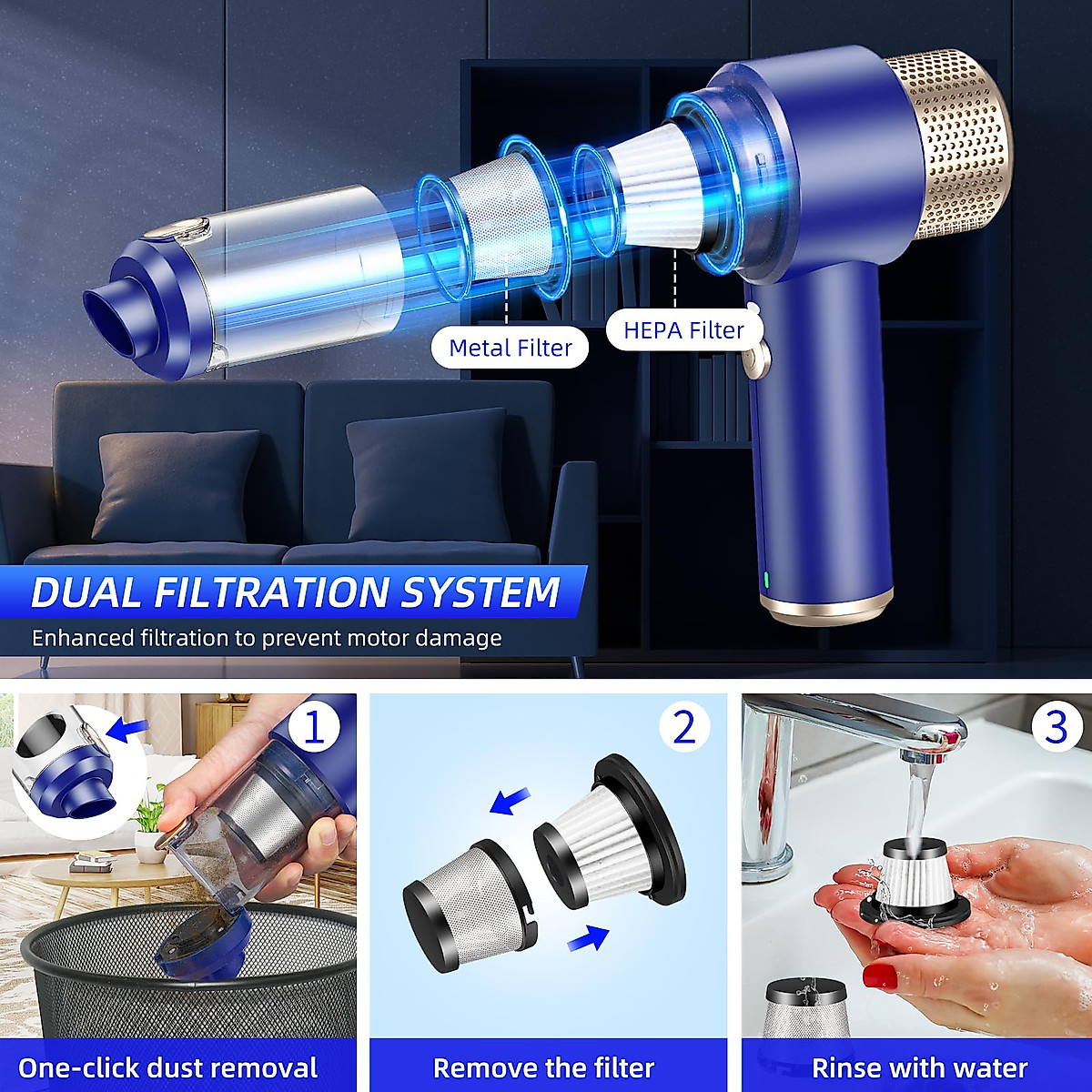 Upgraded Bug Vacuum & Handheld Vacuum Cordless High Power 16000PA Bug Vacuum for Adults Portable Bug Vacuum Catcher for Home Office Car Insect Vacuum Catcher for Small Spider Wasp Moth Ladybug(Blue)