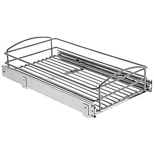 Knape & Vogt RS-MUB-11-FN 5 in. H x 12 in. W x 20 in. D Multi-Use Pull-Out Basket Cabinet Organizer in Silver