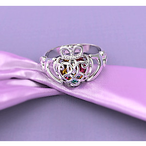 Personalized Birthstone Rings Irish Claddagh Ring Heart Shaped Caged Locket Rings Sterling Silver Engraved Bands With Names for Girls Women Love Wedding