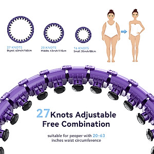Tohoyard Weighted Hula Hoop, Smart Weighted Fit Hoop for Adults Weight Loss, 2 in 1 Smart Hoola Exercise Hoops with 27 Adjustable Detachable Knots Hoops Auto-Spinning Ball for Adults and Beginners