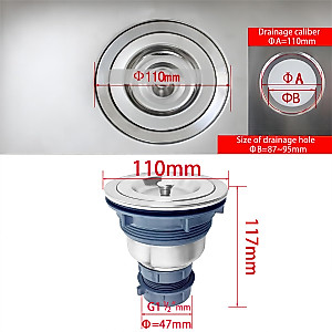Qrity Kitchen Sink Drain Assembly Kit 110mm, Stainless Steel Sink Basket Strainer, Removable Waste Basket/Sealed Lid