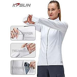 Women's UPF 50+ UV Sun Protection Clothing Long Sleeve Athletic Hiking Shirts Lightweight SPF Zip Up Outdoor Jacket (White,M)