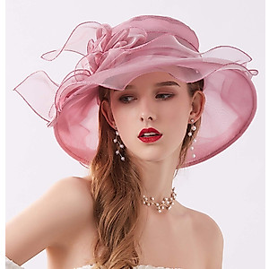 ORIDOOR Women’s Organza Church Tea Party Wedding Fascinator Hat UV-Anti Wide Brim Sun Hats (C Light Purple) …