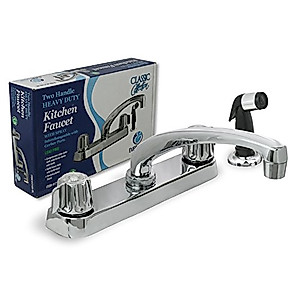 Highcraft 393I6 Kitchen Faucet Two Handle with Interchangeable Gerber Style, with Polished Durable Solid Brass Body Compressed Valve Pop Up Lead-Free Construction Chrome Plated Finish