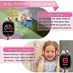 Kids Smart Watch Girls Boys - Smart Watch for Kids Watches for Ages 4-12 Years with 14 Puzzle Games Music Video Alarm Calculator Flashlight Children Learning Toys Birthday Gifts Toddler Watch (Pink)