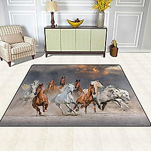 ALAZA Horse Herd Sunset Animal Non Slip Area Rug 5' x 7' for Living Dinning Room Bedroom Kitchen Hallway Office Modern Home Decorative