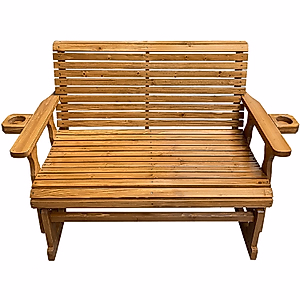 Fortune Candy Patio Glider with Cup Holders, High Roll Back and Deep Contoured Seat, 2-Seater, Heavy Duty 800 Lb, 4 Feet (Brown 4 Ft)