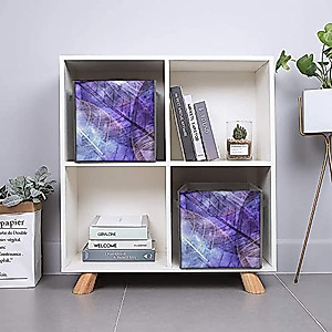 Purple Leaves Foldable Storage Bins Printd Fabric Cube Baskets Boxes with Handles for Clothes Toys, 11x11x11