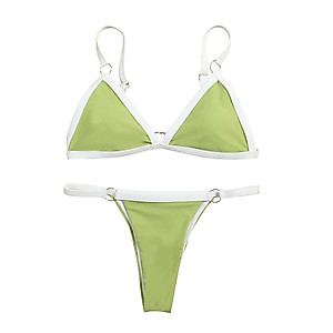 Women O-Ring Two Piece Thong Bikini Sets Solid Color Swimsuits Sexy Bathing Suits Cheeky High Waisted Triangle Beach Swimsuit