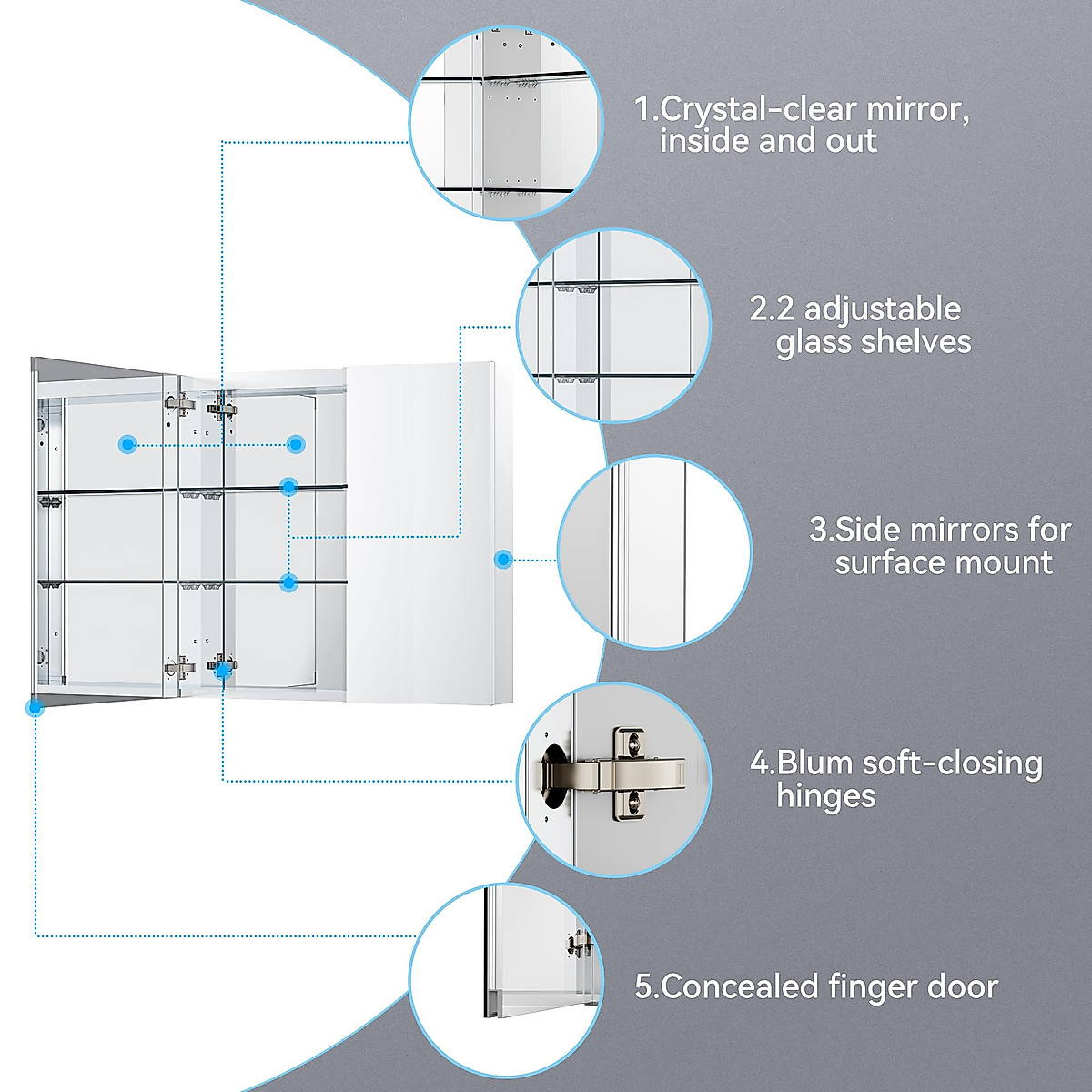 Sunrosa Medicine Cabinet with Mirror, 30" W×31.5" H Bathroom Tempered Glass Mirror Medicine Cabinet, Wall-mountable and Recessed-in Medicine Cabinet for Bathroom, 2 Symmetrical Doors Medicine Cabinet