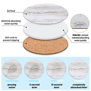 Acejoz Drink Coasters with Holder for Coffee Table, Absorbent Coaster Sets of 6, Marble Style Ceramic Coaster for Wooden Table, Suitable for Kinds of Cups, Home Decor, 4 Inches