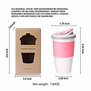 MOCHIC CUP Reusable Coffee Cup with Lid Portable Travel Mug with Non-Slip Sleeve BPA Free Dishwasher and Microwave Safe Friendly Coffee Mug (Pink,16oz)