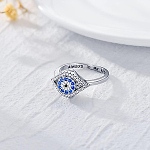 PEIMKO 925 Sterling Silver Turkish Evil Eye Rings, Evil Eye Urn Ring for Ashes Memorial Ash Pendant Keepsake Jewelry for Women Mom