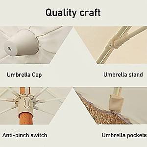 LefeDa 6.5FT Boho Umbrella With Fringe Beige Beach Umbrellas For Sand UV Protection Large Outdoor Umbrella Wooden Stanchions Patio Table Umbrella Waterproof Foldable 8 Ribs With Carry Bag