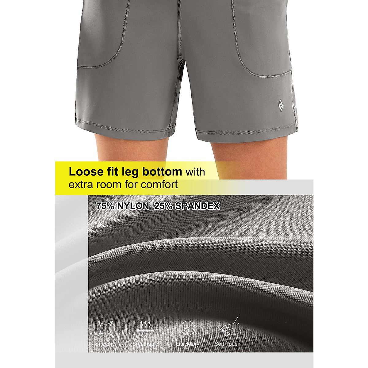 SANTINY Women's 6'' Athletic Long Shorts with 4 Pockets High Waisted Bermuda Shorts for Women Walking Running Casual (Light Grey_M)