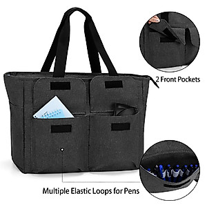 CURMIO Teacher Tote Bag for Women, Large Work Bag with Laptop Compartment for 15.6" Laptop, Black (Bag Only)