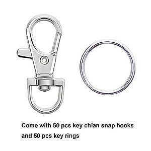 Livder Metal Swivel Lanyard Snap Hooks and Split Key Rings Chain Hook Keychain, 100 Pieces