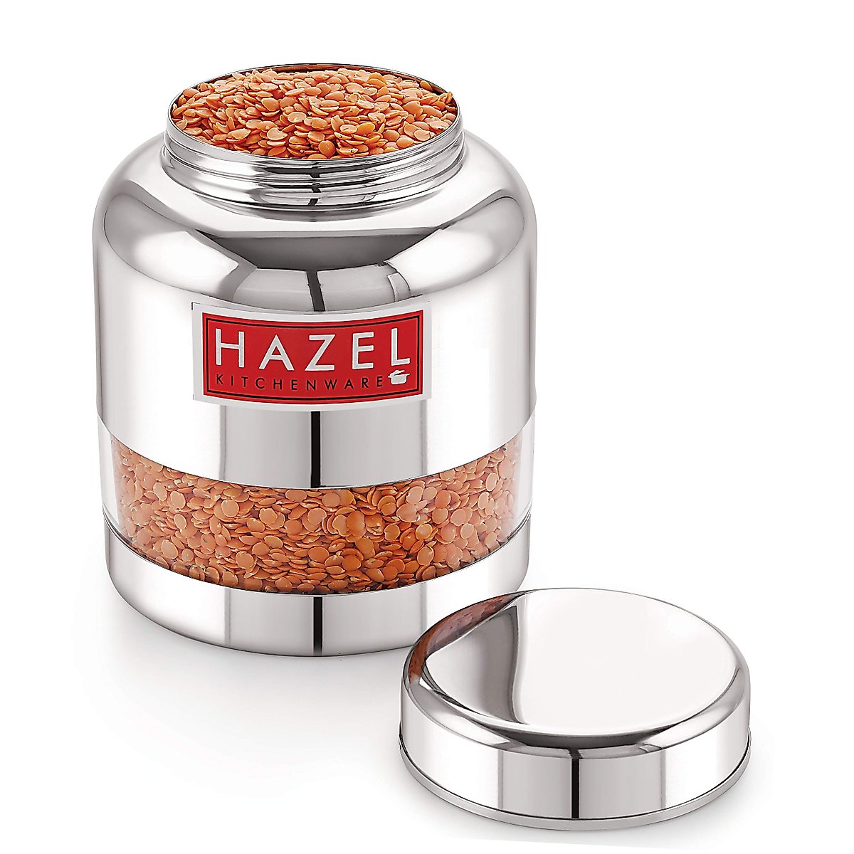 HAZEL Stainless Steel Kitchen Containers I Barni shape Container Set of 6, 2000 ml each with Airtight Lid | Multipurpose Storage Box for Kitchen Containers Set with Glossy Finish